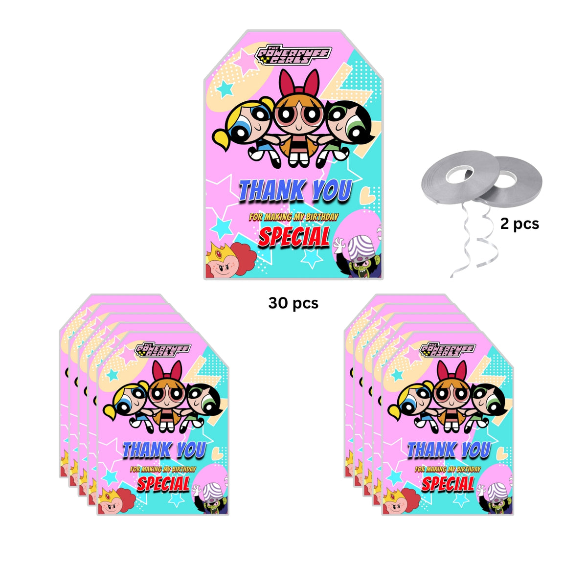 Powerpuff Girls Theme Thank You Cards & Return Gift Tags - 30Pcs, 2x3 ...