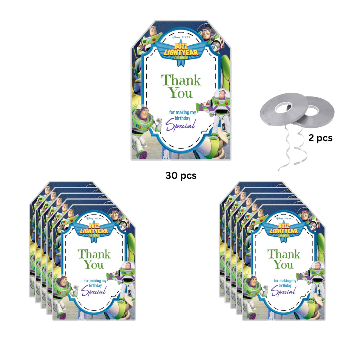 Buzz Lightyear Theme Thank You Cards & Return Gift Tags - 30Pcs, 2x3.5 ...