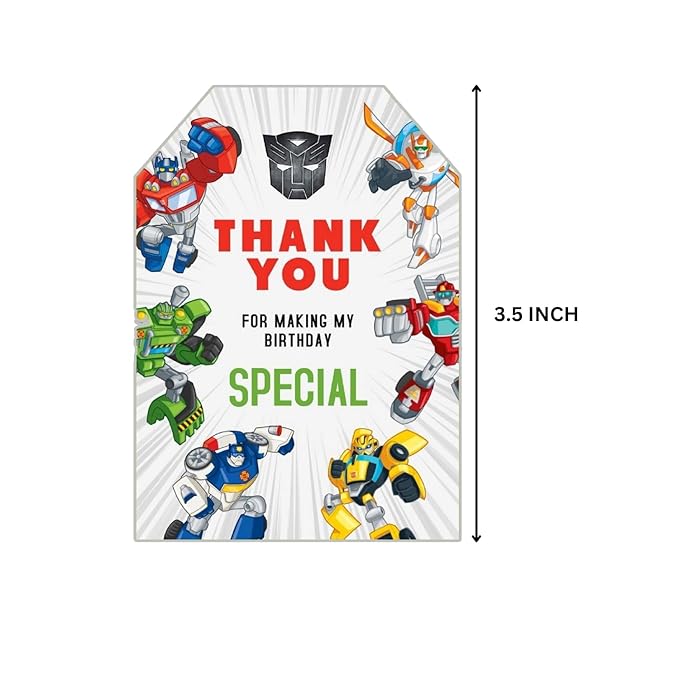 Transformers Theme Thank You Cards & Return Gift Tags - 30Pcs, 2x3.5 ...