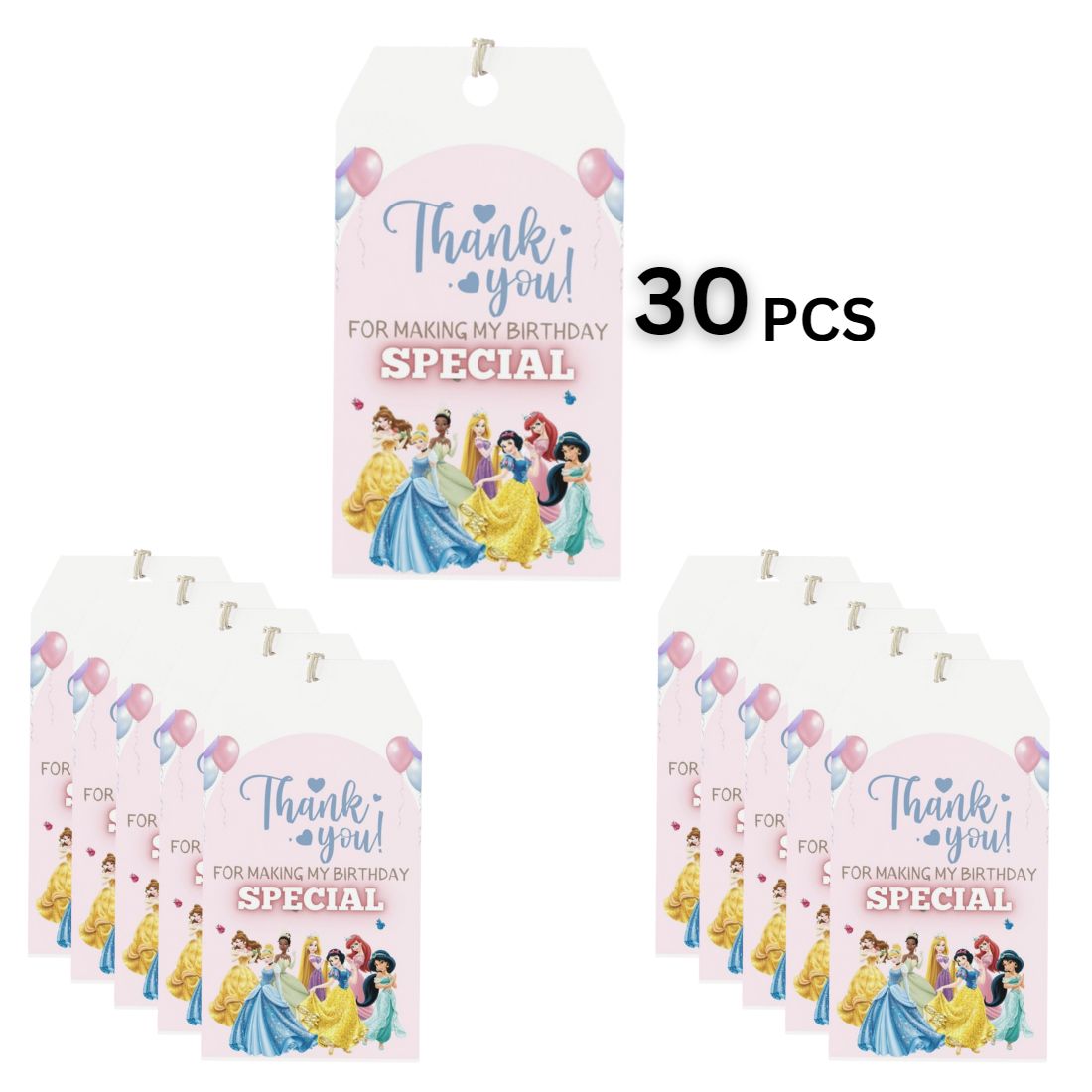 Princess Theme Birthday Favour Tags (2 x 3.5 inches/250 GSM Cardstock ...