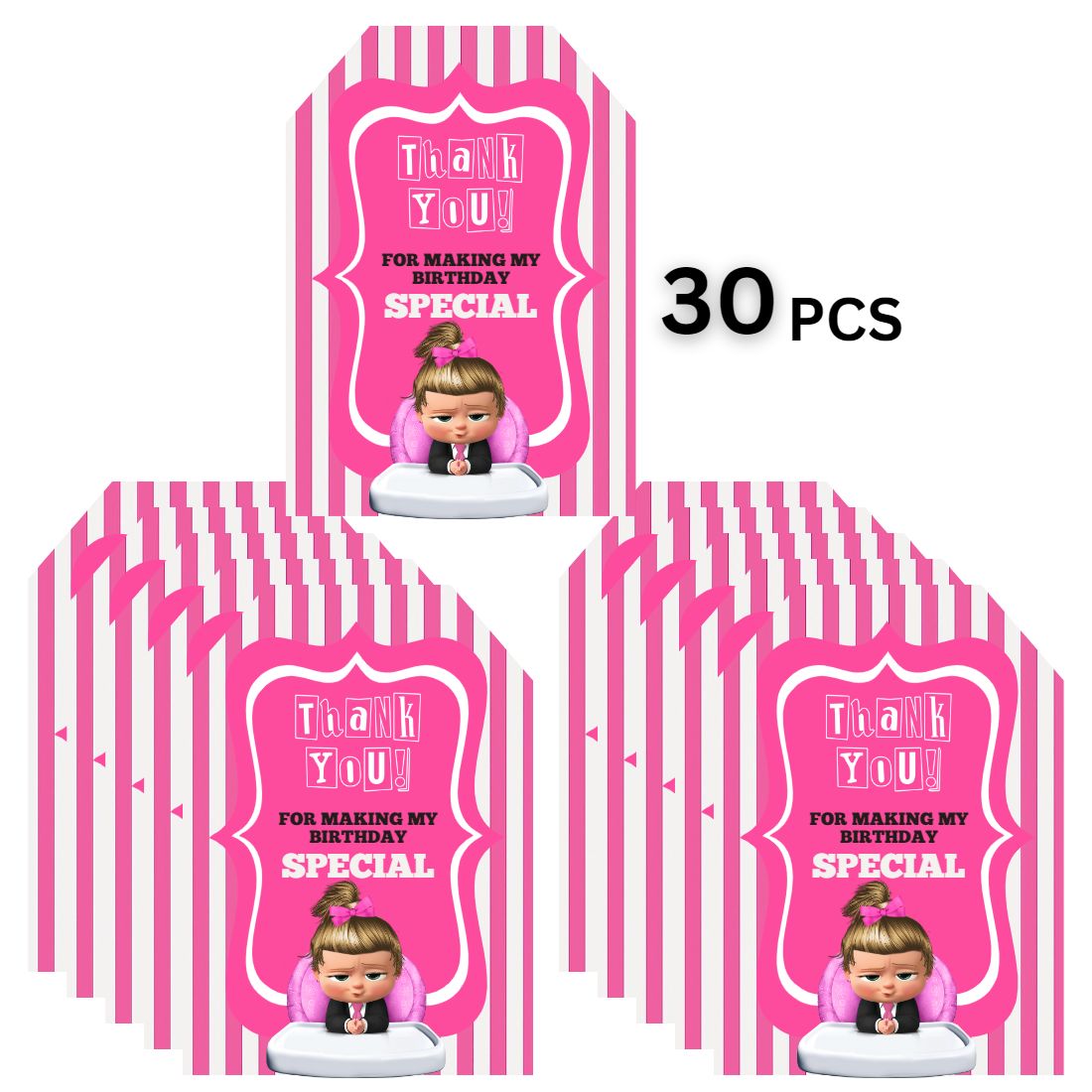 Boss Baby Girl Theme Birthday Favour Tags (2 x 3.5 inches/250 GSM Card ...